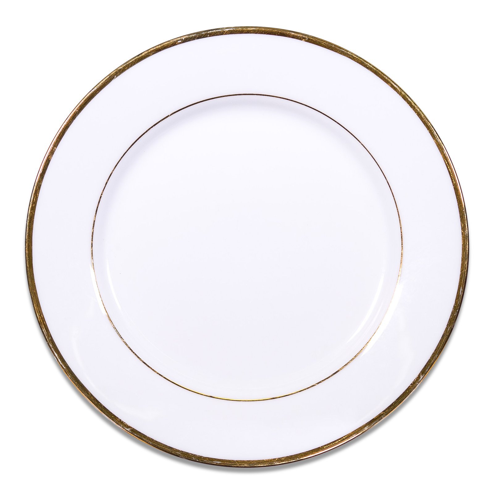 White with Gold Band Dinner Plate, 10" (Dozen) - AAA Party Rentals